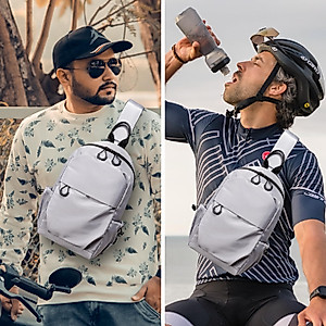 CANTLOR Men Small Sling Bag Crossbody Backpack Gym Mini Travel Backpack With Outside Pockets Shoulder Bag One Strap For Walking Hiking(991801silver)