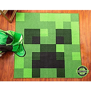 Minecraft Green Creeper Large Square Area Rug | Official Video Game Collectible | Indoor Floor Mat, Rugs for Living Room and Bedroom | Home Decor for Kids Room, Playroom | 52 x 52 Inches