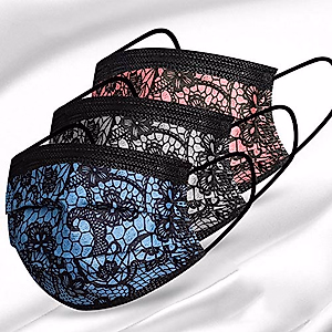 Disposable Face Mask, Adult Disposable Face Mask Fashion Lace Disposable Protection Three Layer Breathable (50 PCS, Black)