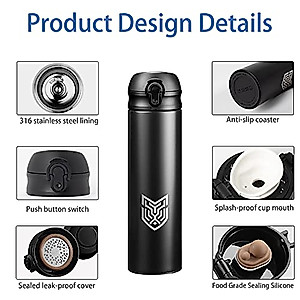 Dzanken 18oz Insulated Bottle Vacuum Insulated Water Bottle Stainless Steel Thermos, Travel Cup, Coffee & Tea,Stainless Steel Vacuum Flask,Equipped with Ice Tray
