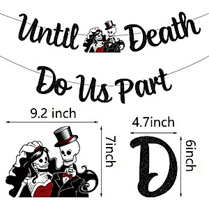 Mr and Mrs Skull Wedding Party Decorations Till Death Do Us Part Banner/Cake Topper Halloween Theme Decor for Wedding/Anniversary/Bridal Shower Party Supplies Day of the Dead Wedding Signs