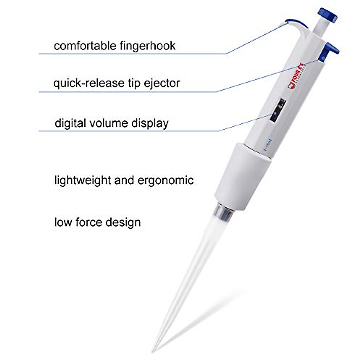 FOUR E'S SCIENTIFIC 1-10ml Single-Channel Pipettor with 100pcs 10ml Pipette Tips, Adjustable Volume Micropipette