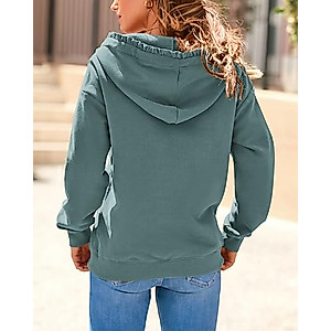 PRETTYGARDEN Ladies Pullover Hoodies Tops Drawstring Long Sleeve Thick Sweashirt Cozy Warm Winter Clothing With Pockets(Solid Grey Green,Medium)