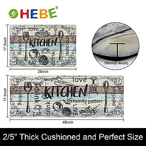 HEBE Anti Fatigue Kitchen Rug Set of 2 Non Slip Cushioned Kitchen Mats for Floor Waterproof Comfort Kitchen Rugs and Mats Farmhouse Chef Mats Floor Carpet for Sink,Laundry Room