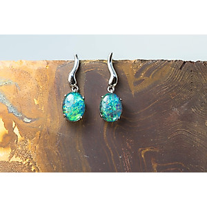 Genuine Opal Earrings - Australian Triplet Opal Earrings in 925 Sterling Silver with White Gold Plated Women's Jewelry…