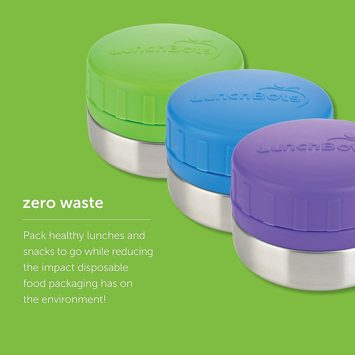 LunchBots Rounds Leak Proof 4 oz. Stainless Snack Container Jar, Set of 2, Blue Lid