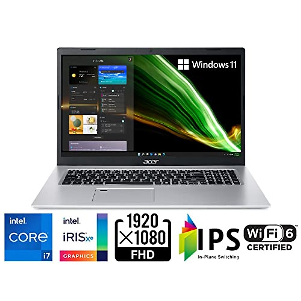 Acer Aspire 5 A517-52-75N6 Laptop | 17.3" Full HD IPS Display | 11th Gen Intel Core i7-1165G7 | Intel Iris Xe Graphics | 16GB DDR4 | 512GB SSD | WiFi 6 | Fingerprint Reader | BL Keyboard | Windows 11