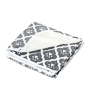 LUCKITTY Waterproof Dog& Cat Blankets,Suit UP to 20 LBS Small Pets,Paw Print Washable Puppy Blanket for Couch,Car,Bed Protection,Reversible Fluffy Sherpa Fleece Plush Pet Throws,22Wx30L,Grey