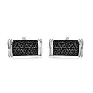 Jewelili Sterling Silver 1 Cttw Treated Round Black Diamond Men's Cuff Links