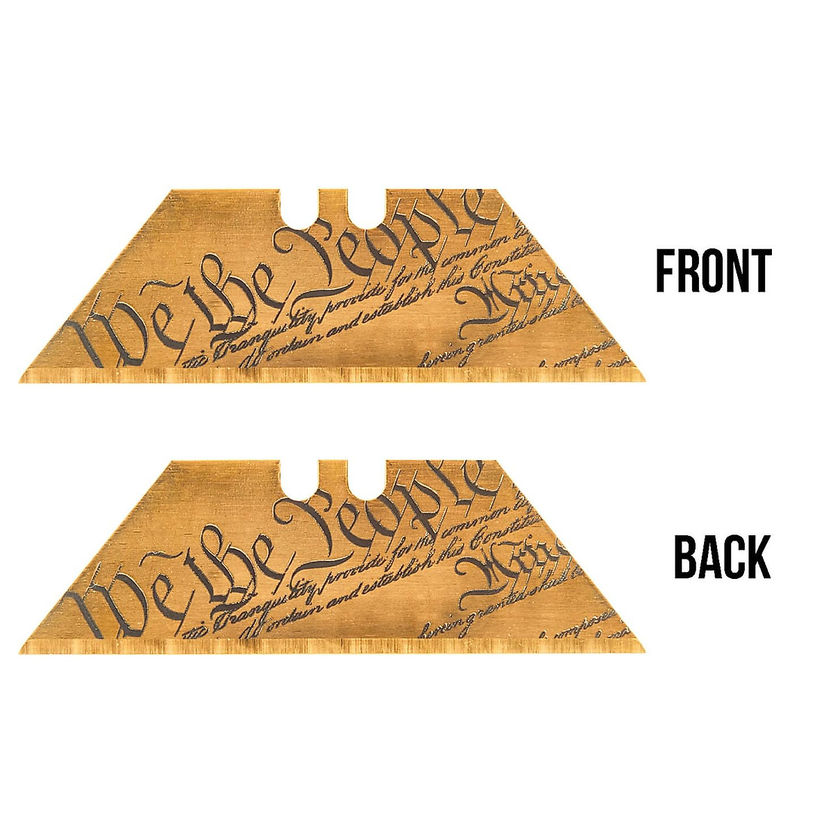 NDZ Performance Steel Blade Replacement for Berkling Utility Knife, Custom Razor Blade, Double Sided Laser Engraved Designs, Gold - We The People, Single Pack