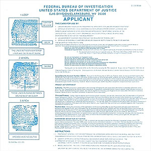 Crime Scene Fingerprint Cards, Applicant FD-258 (250 Pack)