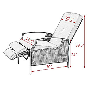 HollyHOME Patio Wicker Adjustable Recliner Chair, Relaxing Lounge Chair with Thick Spunpoly Cushion, Water Resistant, Red