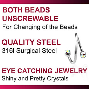 bodyjewellery 4pcs 16g 12mm Twisted Barbell Rim Tragus Helix Lip Cartilage Hoop Crystal Pinna Eyebrow Ear lobe Barbell BQAZ - AB LSP SP AQ