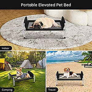 Cooling Elevated Dog Bed, Raised Dog Bed for Medium Size Dog, Chew Proof Dog Cot with No-Slip Feet, Washable Breathable Mesh, Easy Clean, Portable, for Indoor or Outdoor Black