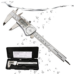 MEASUREMAN Electronic Digital Caliper Micrometer Measuring Tool Stainless Steel Vernier,IP54 Waterproof Protection Design,0-6 Inch/0-150 mm