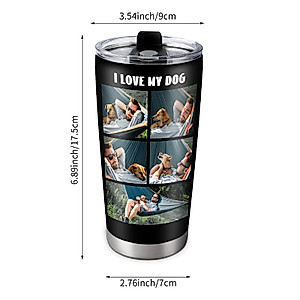 Personalized Dog Tumbler With Pictures, Custom 20oz Insulated Stainless Steel Travel Tumbler with Lids, Coffee Mug Cups for Dog Lovers, Customized Gift for Men, Women, Friends