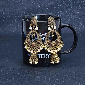 6 Pairs Indian Jhumka Jhumki Ethnic Dangle Earring Sets for Women Vintage Silver Gold Long Tassel Bell Drop Earrings Boho Jewelry (C)