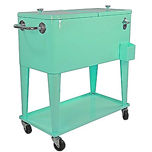 HomeAesthetics 80 Qt. Retro Rolling Cooler Ice Chest Cart with Shelf & Bottle Opener - Seafoam, Great for Outdoors, Patios, Decks, Parties, Backyards, Bars