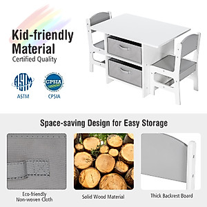 Costzon Kids Table and Chair Set, Wood Activity Table w/Toy Storage Baskets, Jigsaw Puzzle for Arts, Crafts, Reading, Children Playset Furniture for Preschool, Playroom, Toddler Table & Chair Set