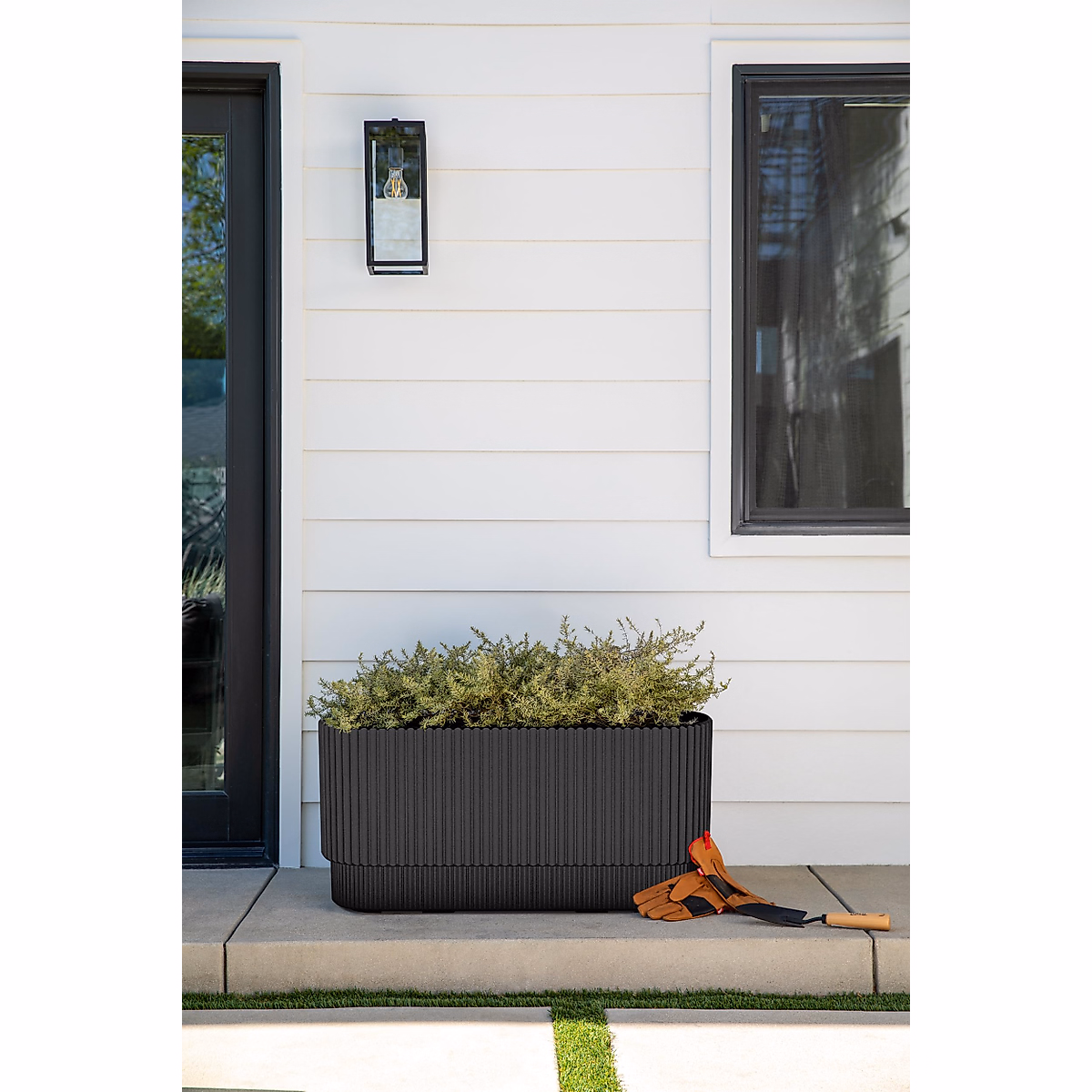 Veradek Demi Series Long Planter for Porch, Patio, Backyard | Durable Plastic-Concrete Material | Modern Décor for Shrubs, Flowers