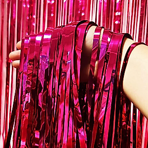 3-Pack Pink Backdrop Party Decorations Tinsel Curtain Party Backdrop Pink Birthday Decorations Photo Booth Streamer Backdrop Pink Theme Bachelorette Graduation Party Decorations