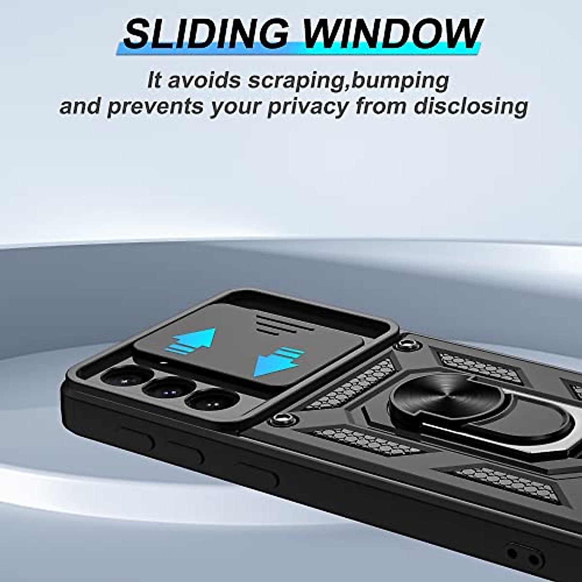 ATUMP Compatible with Samsung Galaxy S21 Plus Case with HD Screen Protector with Slide Camera Cover, 360° Rotation Ring Kickstand [Military Grade] Case for Samsung Galaxy S21 Plus1,Black