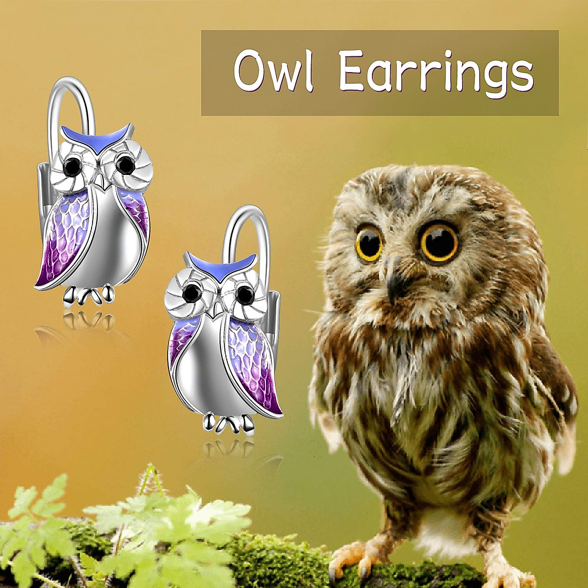 YFN Owl Earrings Sterling Silver Owl Gifts Drop Dangle Leverback Earrings for Women