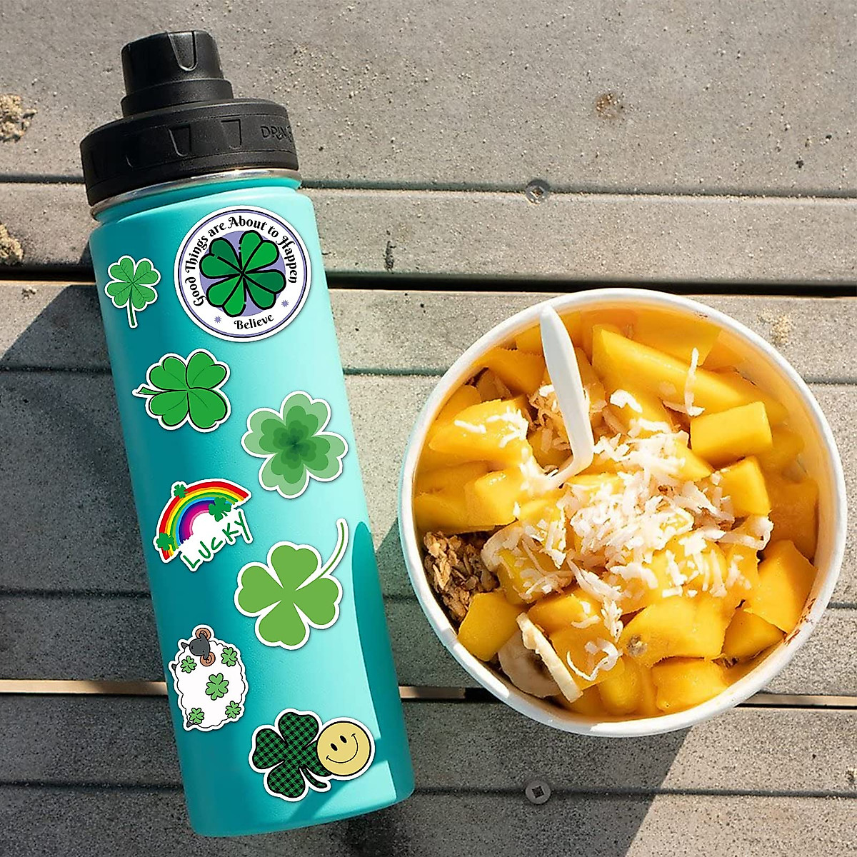 FAMYGFT St Patricks Day Stickers for Kids & Adults 50PCS Shamrock Stickers Waterproof 4 Leaf Clover Sticker Green Irish Self-Adhesive Gift Labels Water Bottle Sticker Decals Classroom Party Decoration