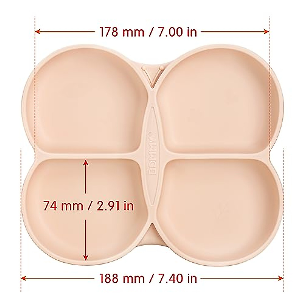 Dommy Butterfly Silicone Toddler Plates with Suction, Divided Design Suction Plates for Toddlers Babies, Food Grade Soft Safe BPA-Free Silicone, Dishwasher Microwave Safe, 6M+, Peach Dust