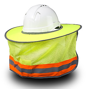 Hard Hat Sun Shield - High Visibility, Reflective, Full Brim Mesh Sun Shade Protection, Hard Hat Shade, Neck Shade, Hardhat Accessory (Yellow/Lime)