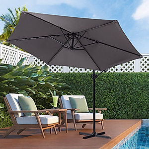 Shintenchi Patio Offset Umbrella with Easy Tilt Adjustment,Crank and Cross Base, Outdoor Cantilever Hanging Umbrella, Sunshade Umbrella Canopy, Dark Gray