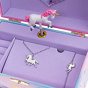 Jewelkeeper Cotton Candy Unicorn Music Box & Little Girls Jewelry Set - 3 Unicorn Gifts for Girls - Jewelry Box for Girls