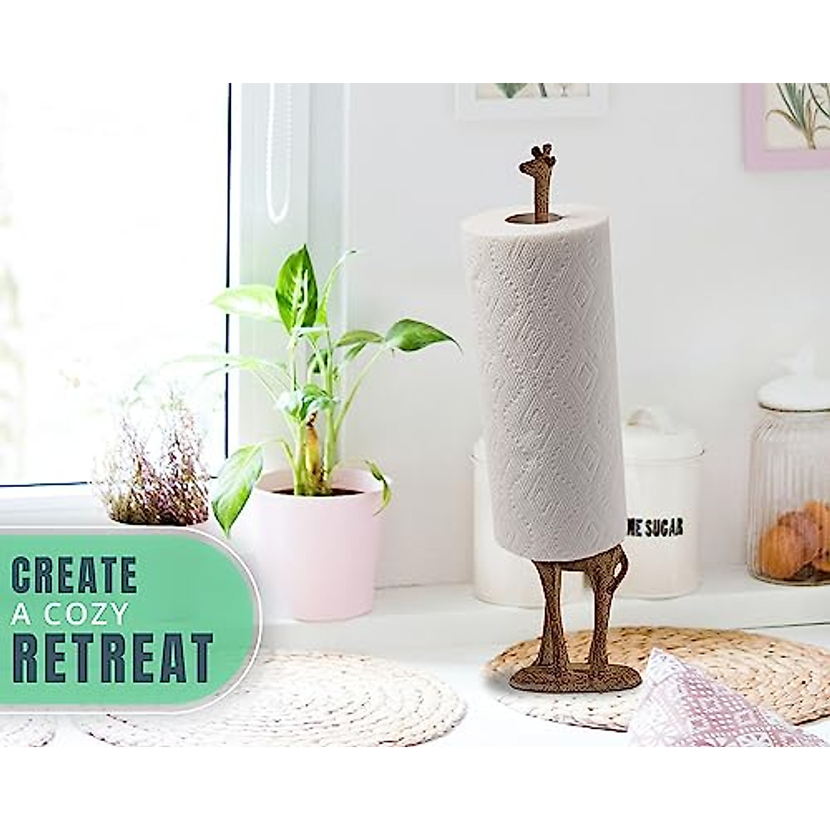 Paper Towel Holder or Free Standing Toilet Paper Holder- Cast Iron Giraffe Paper Holder - Versatile and Decorative Bathroom Toilet Paper Holder or Stand Up Paper Towel Holder - Rust Brown by Comfify