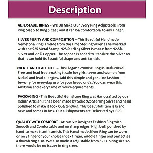 AUDRIELLE 925 Sterling Silver Ring, Seraphinite, Apatite Cushion Shape Handmade Gemstone, Adjustable