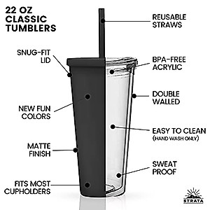 Tumblers with Lids (4 pack) 22oz Pastel Colored Acrylic Cups with Lids and Straws | Double Wall Matte Plastic Bulk Tumblers With FREE Straw Cleaner! Vinyl Customizable DIY Gifts