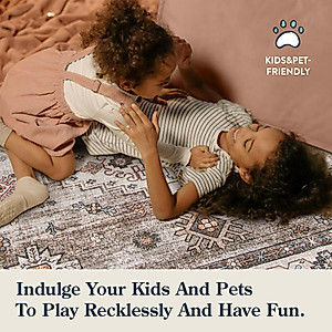 Lahome 8x10 Large Rugs for Living Room, Washable Soft Bedroom Rug 8x10 Under Bed, Ultra-Thin Living Room Rug Non Slip, Vintage Print Aesthetic Carpets for Dining Room Office (Beige, 8'x10')