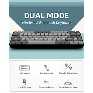 ZIYOU LANG RK68 60% Wireless Mechanical Keyboard,Bluetooth 5.0/2.4Ghz Dual Mode Receiver,Hot-Swappable Mini 68-Key,Retro Color Keycaps,Linear Red Switch,Ultra Power Saving for PC PS4 Xbox iPhone ipad