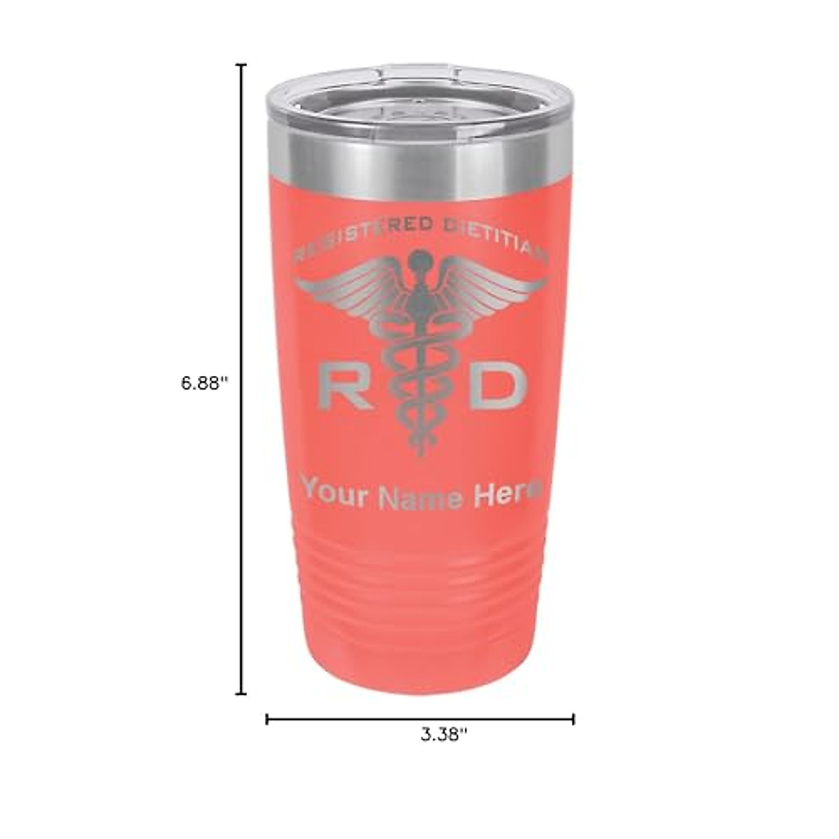 LaserGram 20oz Vacuum Insulated Tumbler Mug, RD Registered Dietitian, Personalized Engraving Included (Coral)