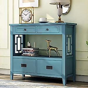 XD Designs Modern Console Table Wood Sofa Table with 4 Drawers and 1 Shelves Sideboard Buffet Table Narrow Accent Table Furniture Light Blue 31.5inchinch H x 36.02inchinch W x 13inchinch D