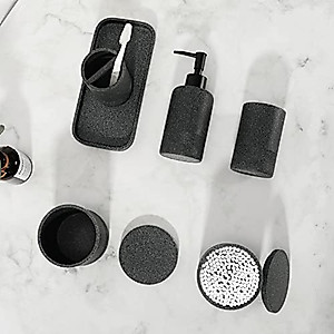 ZCCZ - Black Bathroom Accessories Set 6 Pcs - Lotion Soap Dispenser, 2 Qtip Holder Dispenser, Toothbrush Holder, Vanity Tray, Bathroom Tumbler - Decorative Countertop Vanity Organizer