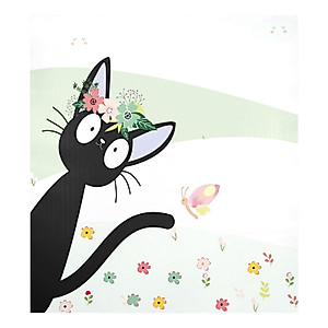 Black Cat Cute Dishwasher Magnet Cover Front Door Spring Flower Kitty Decorative Refrigerator Covers Magnetic Sheet Sticker Wash Machine Fridge Panel Decal for Kitchen Appliance 23x26 in