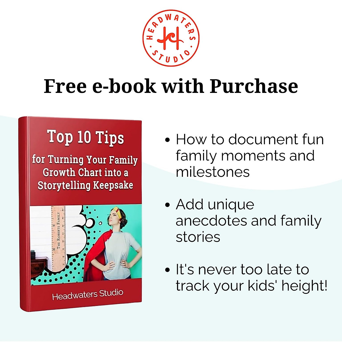 HEADWATERS STUDIO Wooden Growth Chart for Wall - Wooden Height Chart for Kids, Child Height Wall Chart, Height Measurement for Wall, Kids Sizing Chart, Height Ruler for Wall - Natural (63"x5.75")