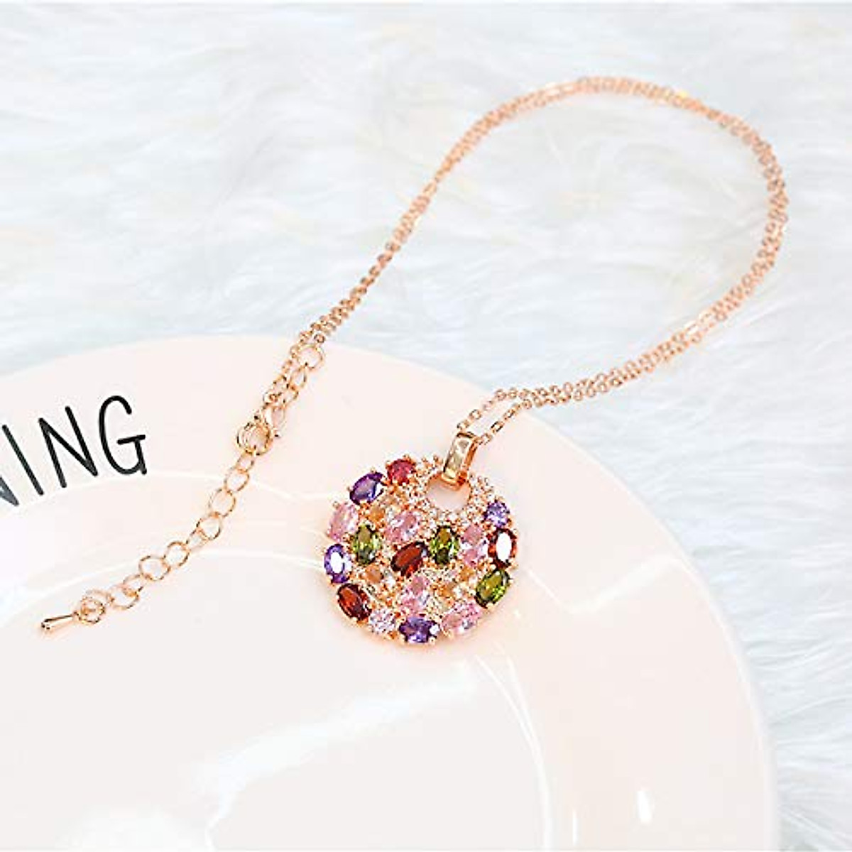 Merdia Crystal Colorized Cubic Zirconia Laminated Flower Pendant Necklace with 15.75+1.57 in Extender Chain for Women | Necklace extender | Crystal Necklace | Flower Necklace | Rose Gold Multi Color Necklace