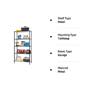 BestOffice 14Dx36Wx72H 5-Shelf Adjustable Storage Shelves Wire Shelving Unit Garage NSF Metal Shelf Heavy Duty Utility Commercial Grade Steel Layer Shelf1250 LBS Capacity,Black