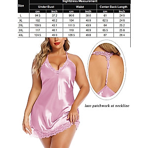 Avidlove Plus Size Lingerie for Women Satin Lace Chemise 2 Piece Nightgown Bodysuit (Pink, XL)
