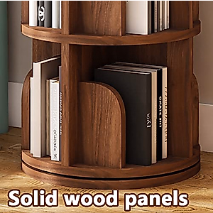 ZZFF Solid Wood Revolving Bookcase,Rotating Bookshelf 360 Display,Multi-Functional Floor Standing Storage Rack Organizer for Kids Room Bedroom Livingroom-Walnut 2 Tier 39x39x67.4cm(15x15x27inch)