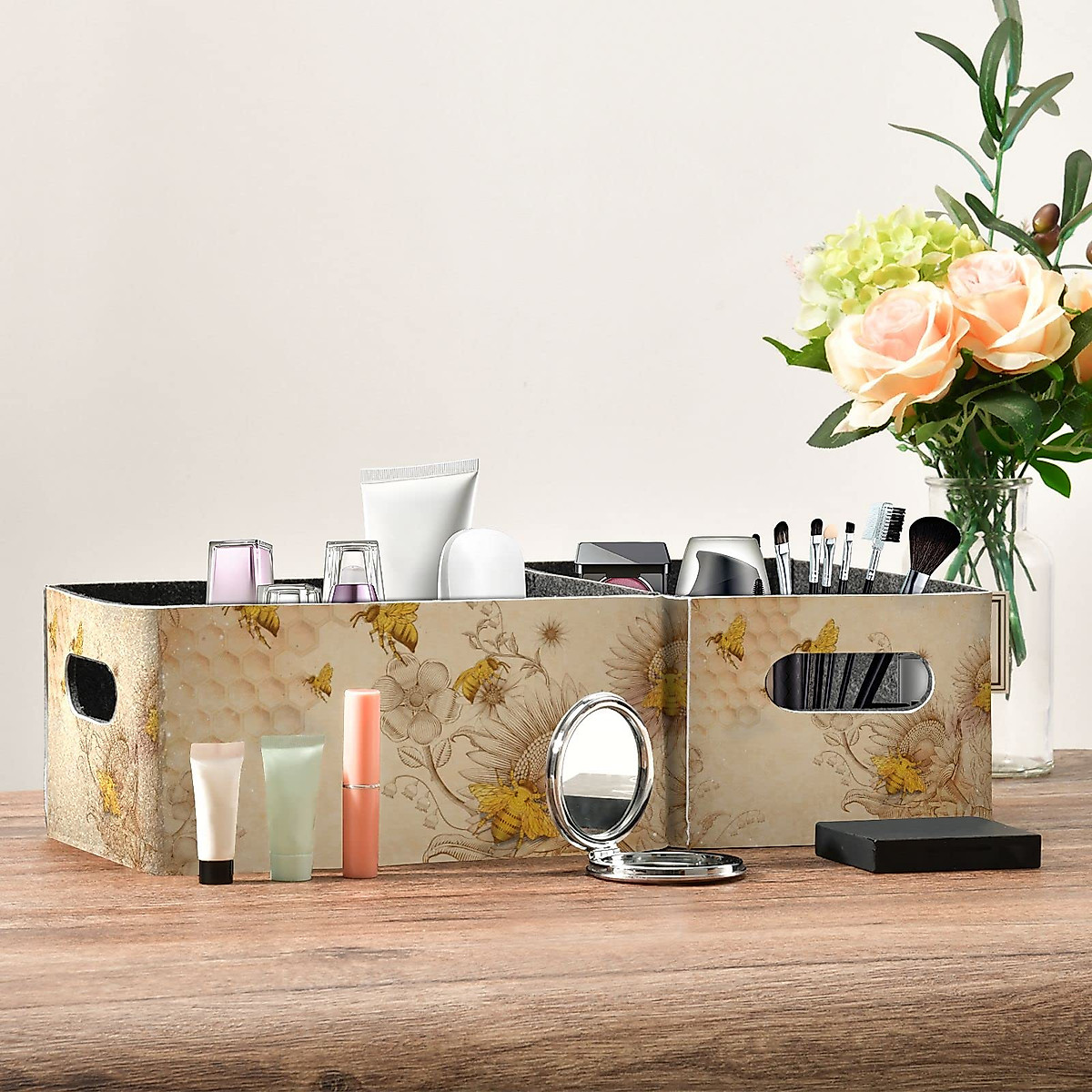 Kcldeci Bee Wild Sunflower Storage Bins Baskets for Organizing, Sturdy Storage Basket Foldable Storage Baskets for Shelves Closet Nursery Toy