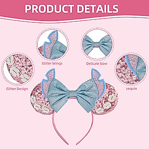 Seamoy Pink Stitch Headband, Minnie Ears, for Women Girls, One Size, Plastic, Nylon, Hairband, Unisex, 1 Count