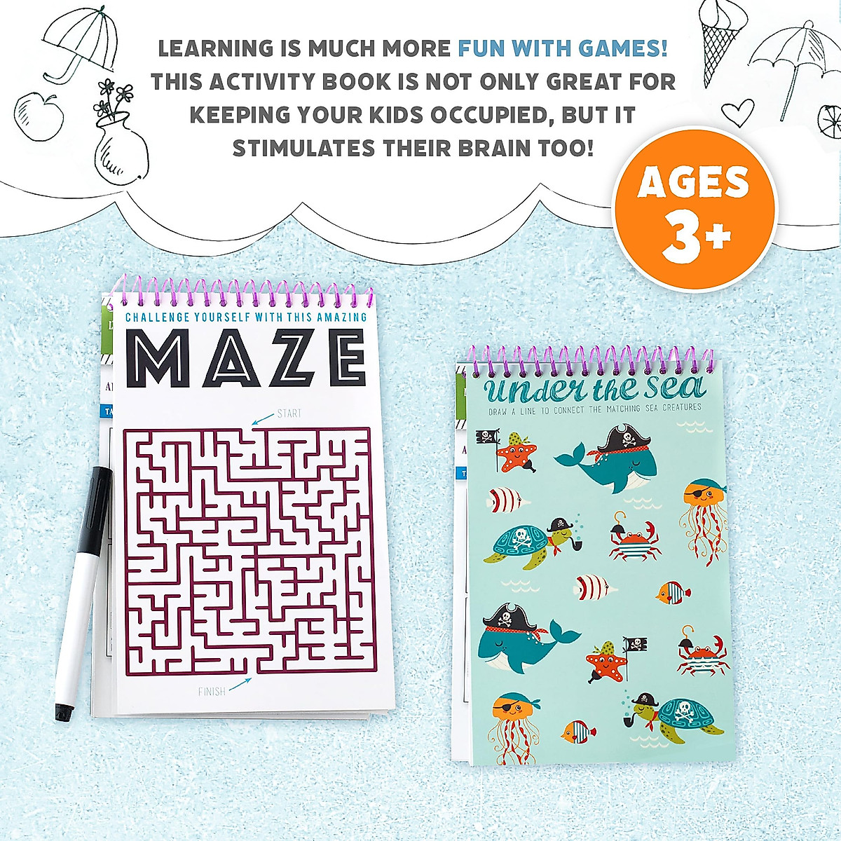 Squirrel Products Original I'm Bored Children's Activity Book, Dry Erase Road Trip Essentials for Kids, Screen Free Activities for Kids Ages 3 and Up