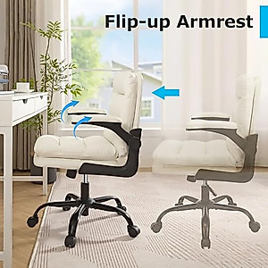 VECELO Ergonomic Swivel Office Desk Chair with Flip-up Armrest and Adjustable Height, Lumbar Support & PU Leather Thickened Cushion, for Computer Task Work, White